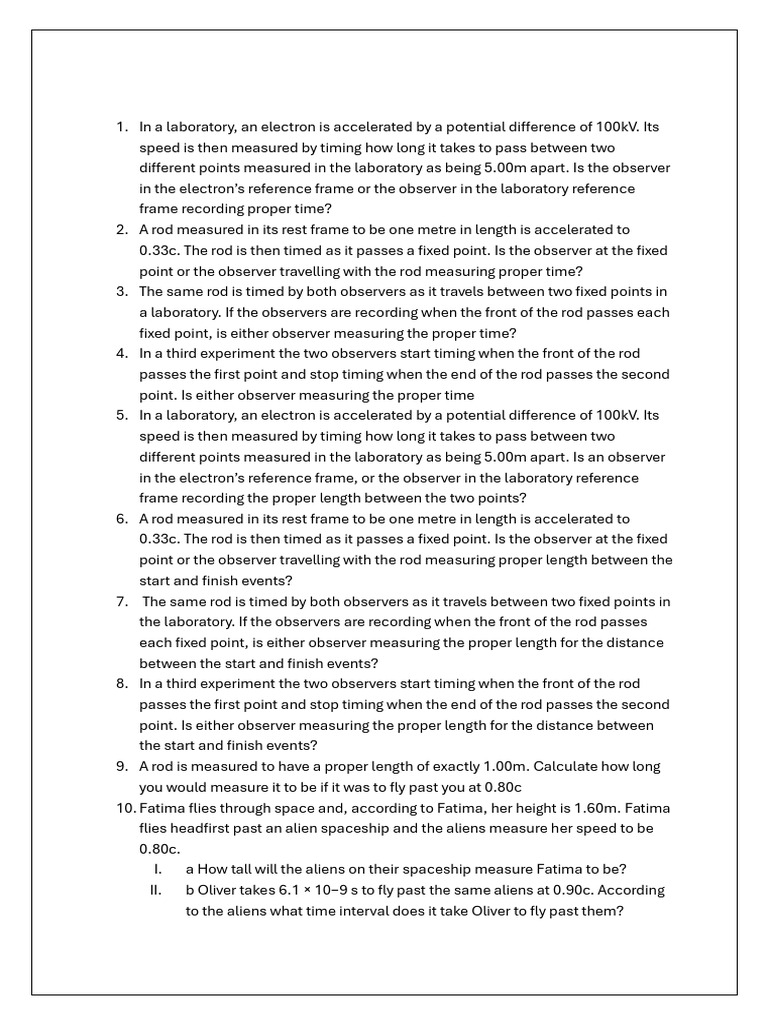 Relativity Worksheet | PDF | Physical Sciences | Physical Quantities