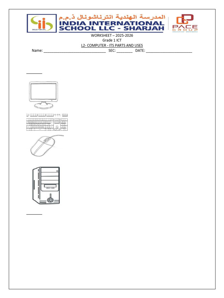 L2 Computer Its Parts and Uses WORKSHEET | PDF