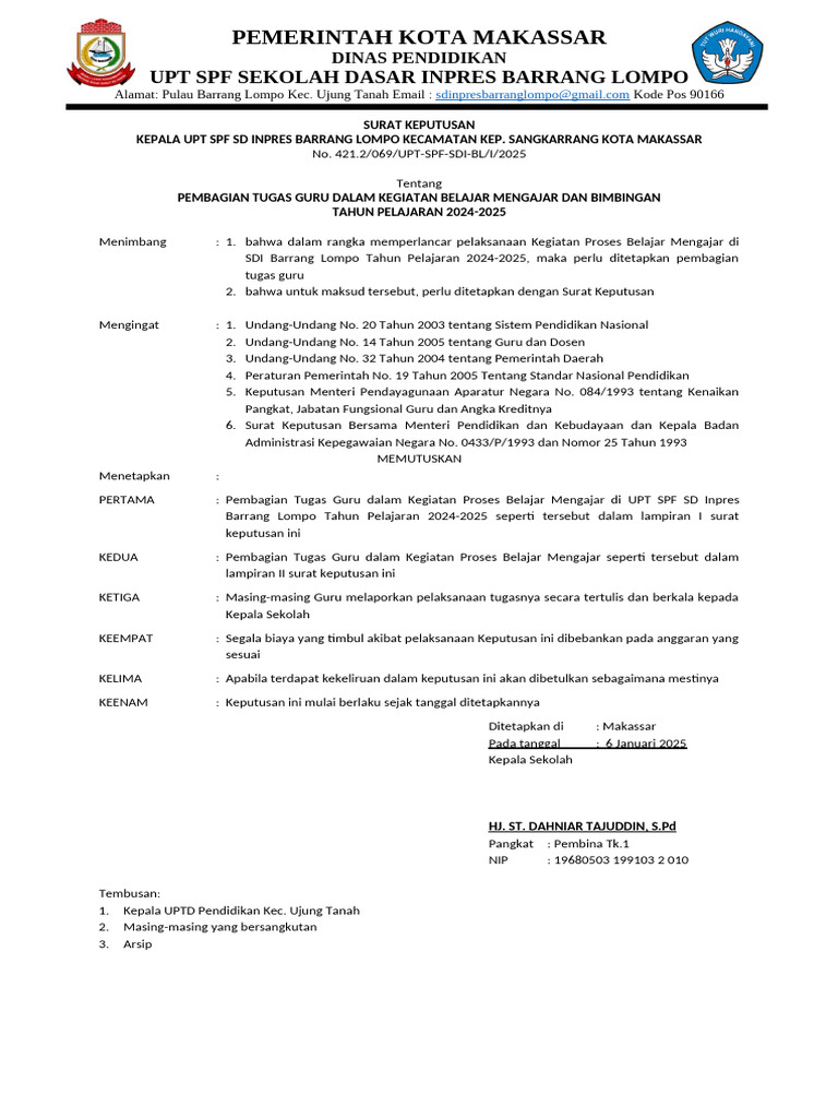 Surat Pembagian Tugas Genap 24-25-1 | PDF