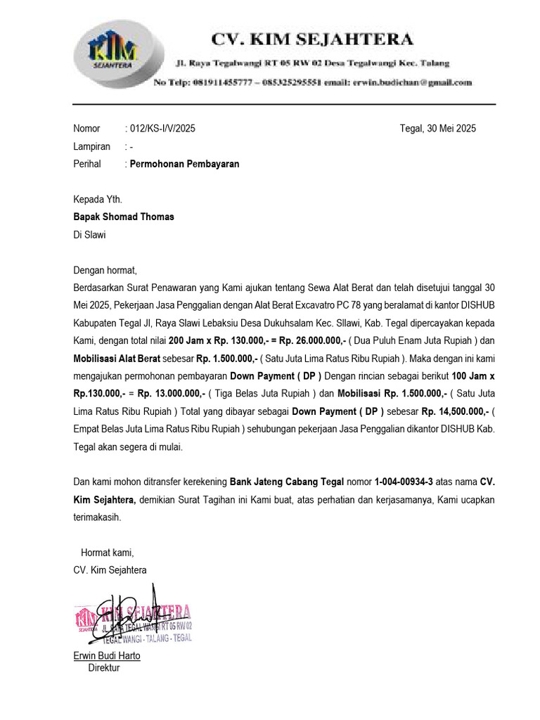 Invoice Sewa Alat Berat | PDF