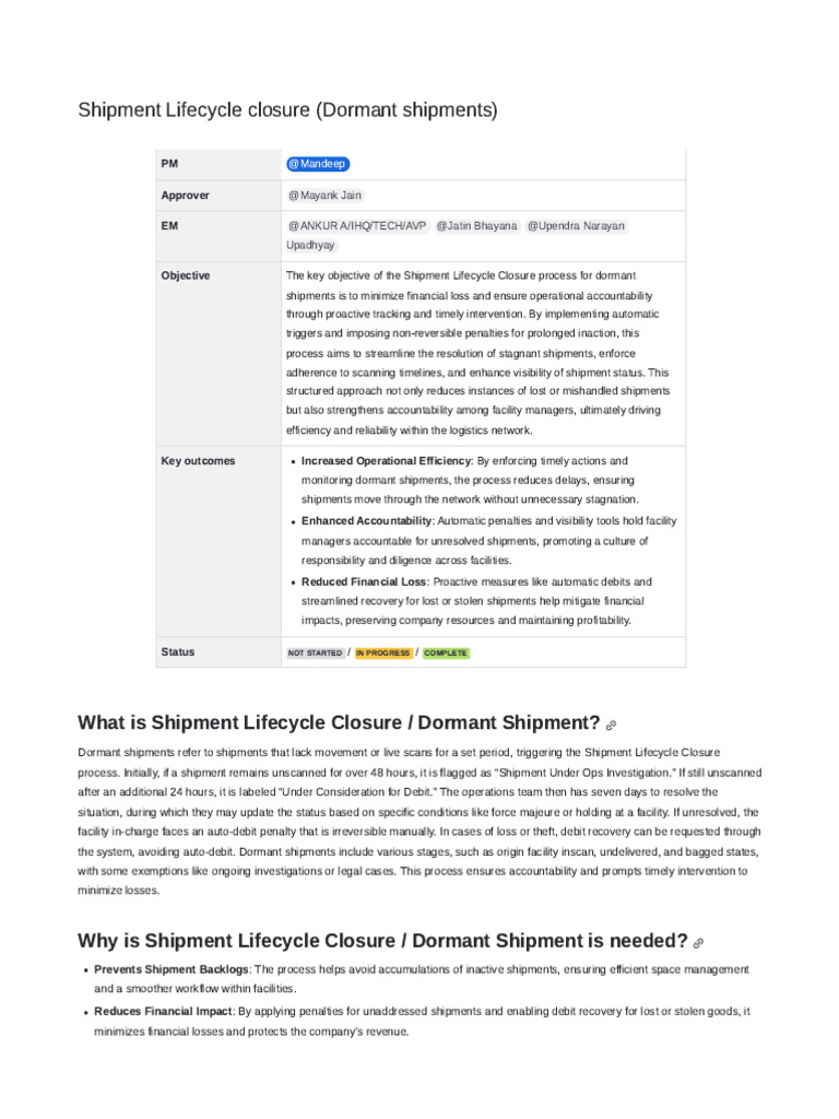 Product-Shipment Lifecycle Closure (Dormant Shipments) - 010525-032844 ...