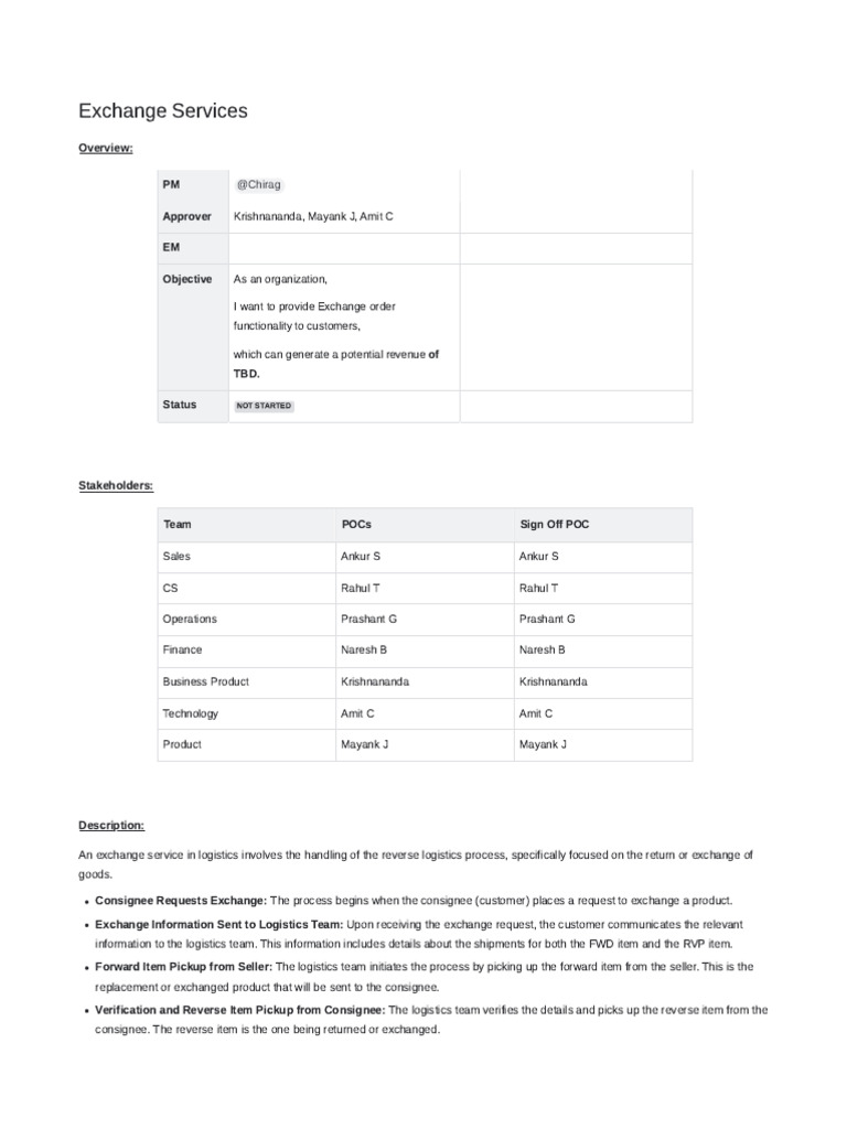Product Exchange Services 060525 162340 | PDF | Logistics | Sales