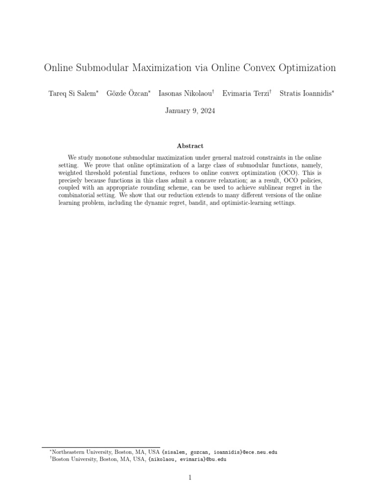 Submod Oco | PDF | Convex Set | Time Complexity