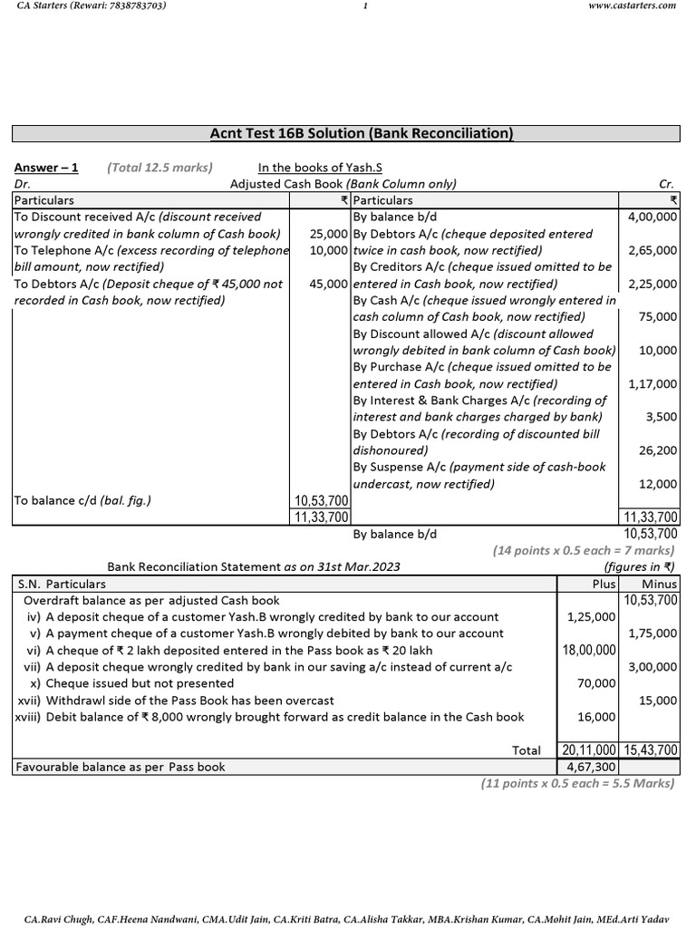 Bank Reconciliation Solution Example | PDF | Banks | Cheque