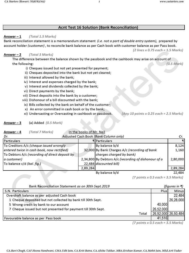 Acnt Test 16 Solution (Bank Reconciliation) | PDF | Banks | Cheque