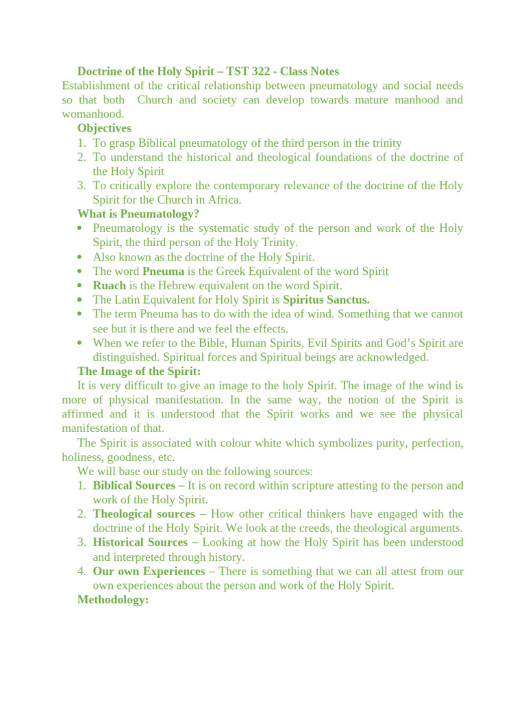Doctrine of the Holy Spirit - Class Notes | PDF | Justification ...