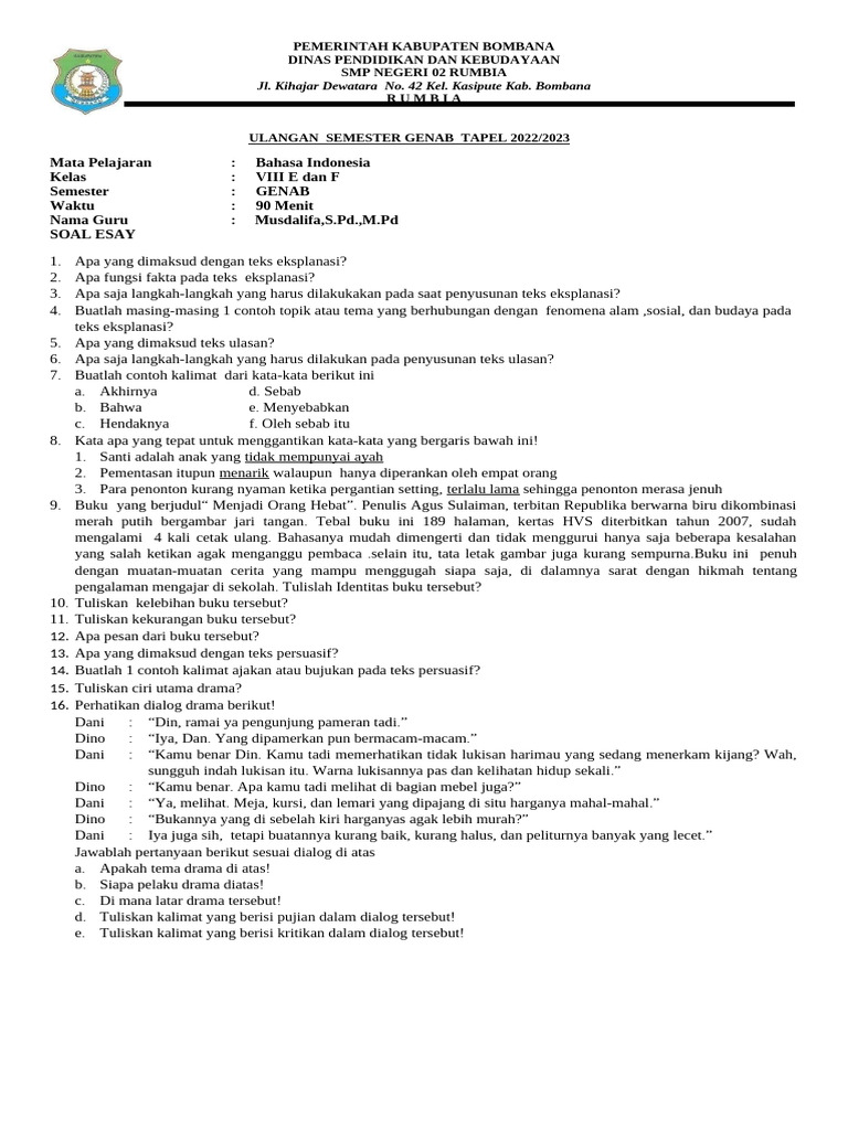 Soal Akhir Semester Genab 2023 - 072129 | PDF