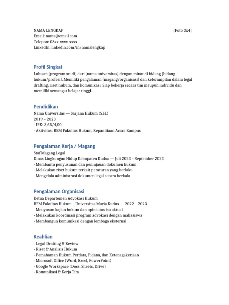 Template CV Indonesia ATS Friendly Dengan Foto | PDF