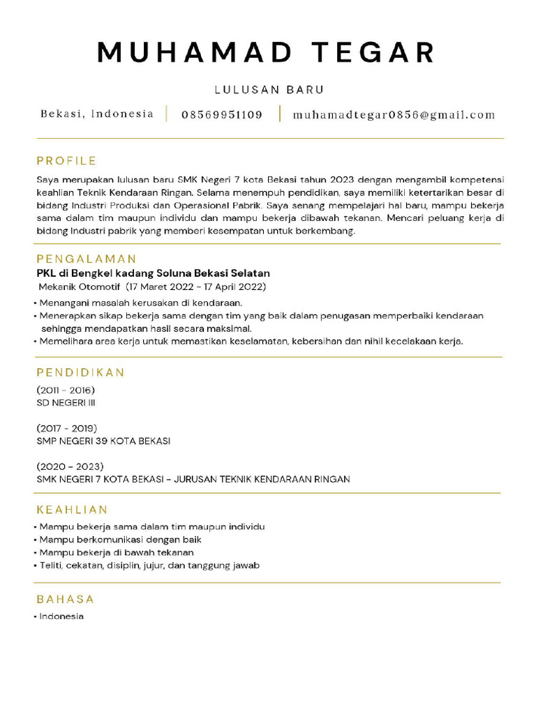 CV Muhamad Tegar1 | PDF