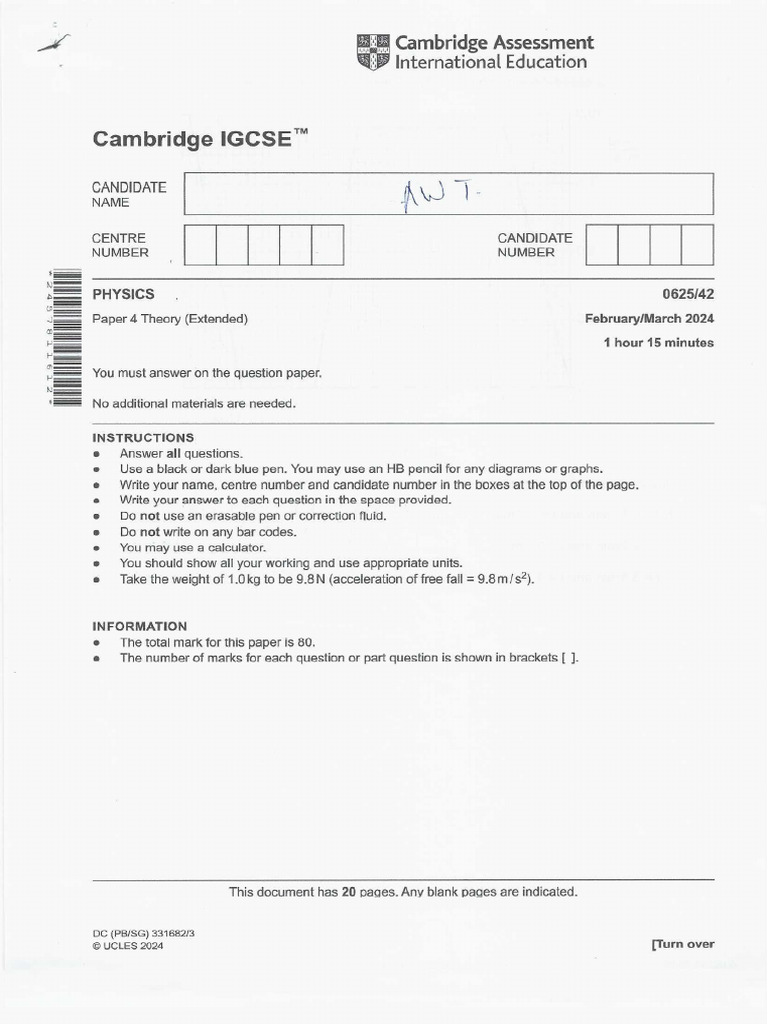 Cie Igcse Physics p41 2024 March | PDF