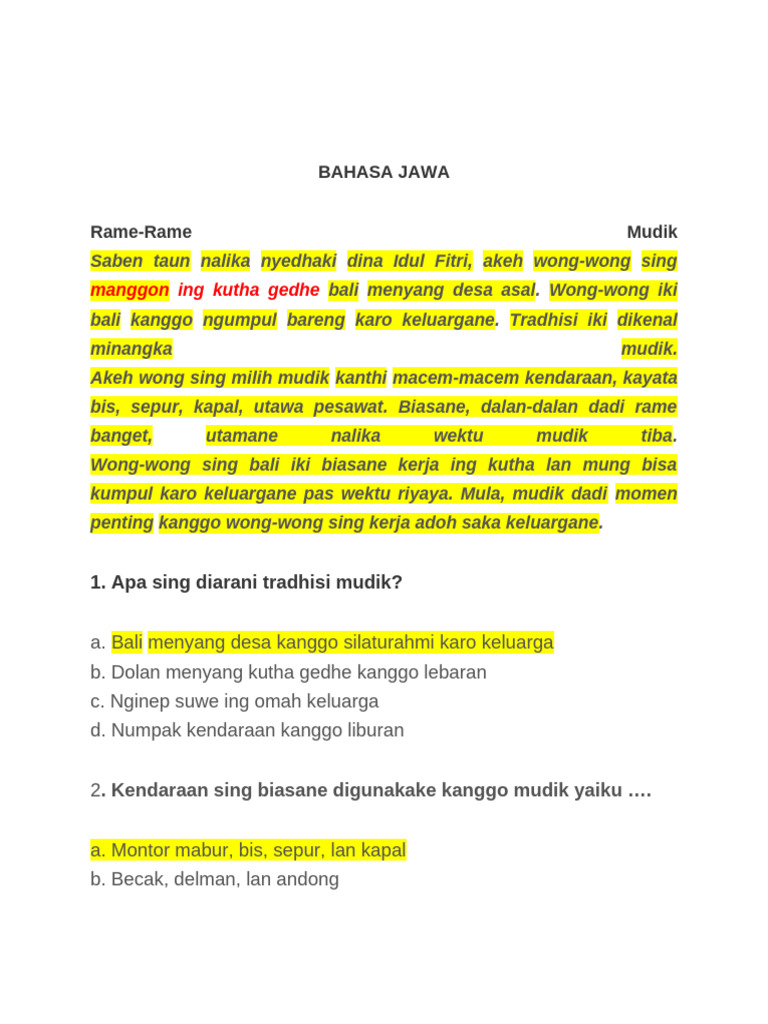 Latihan Soal Bahasa Jawa Kelas 5 Sem 2BAHASA JAWA | PDF