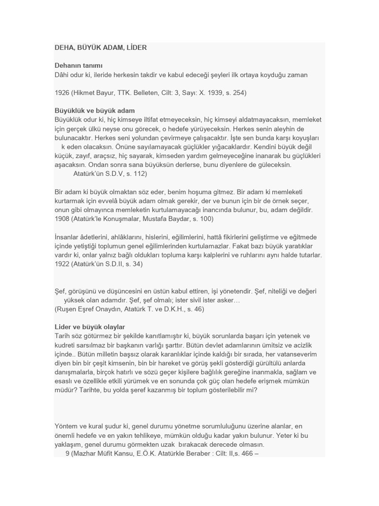 Atatürk'ün Deha Büyük Adam Ve Lider Söz | PDF