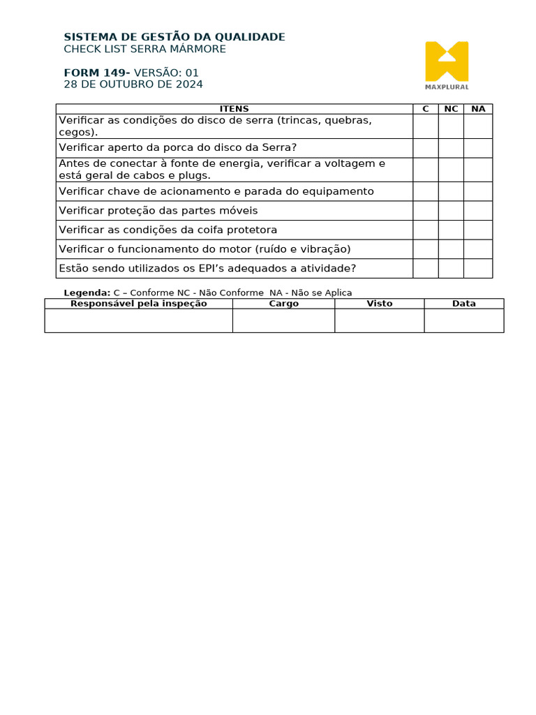[Form 149 ] Form 149 - Check List de Serra Mármore (7) | PDF