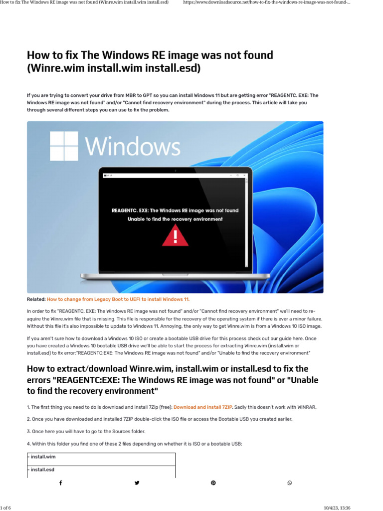 How To Fix The Windows RE Image Was Not Found (Winre - Wim Install ...