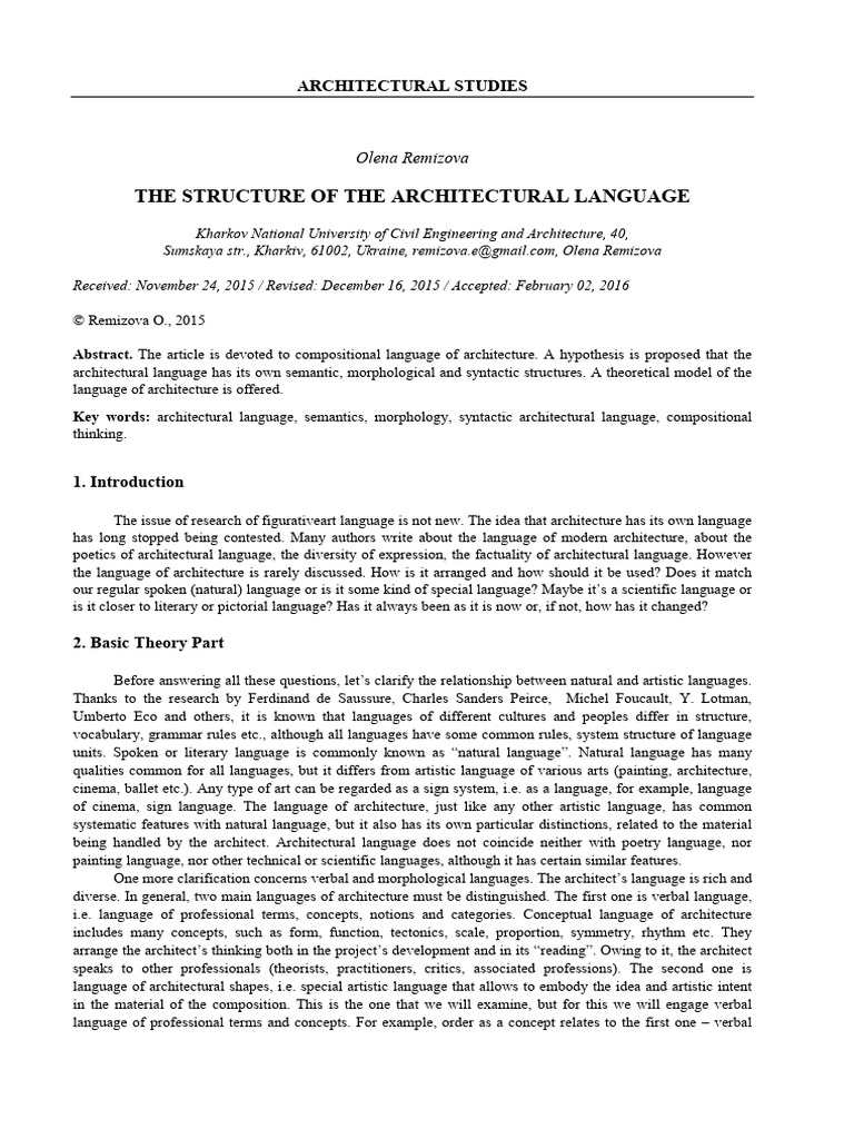 The Structure of The Architectural Language: Architectural Studies Vol. 1, No. 2, 2015 | PDF ...