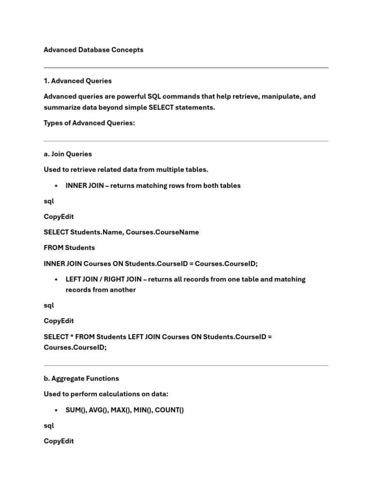 Database Concepts For Form 3s | PDF | Databases | Sql