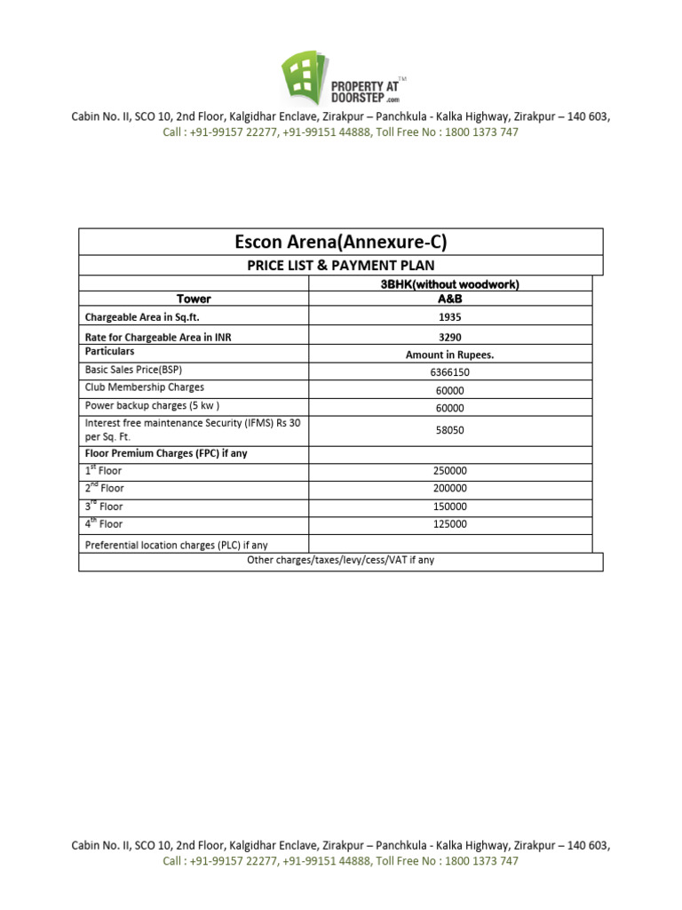 Escon Arena 3 BHK Payment Plan | PDF | Taxes | Taxation