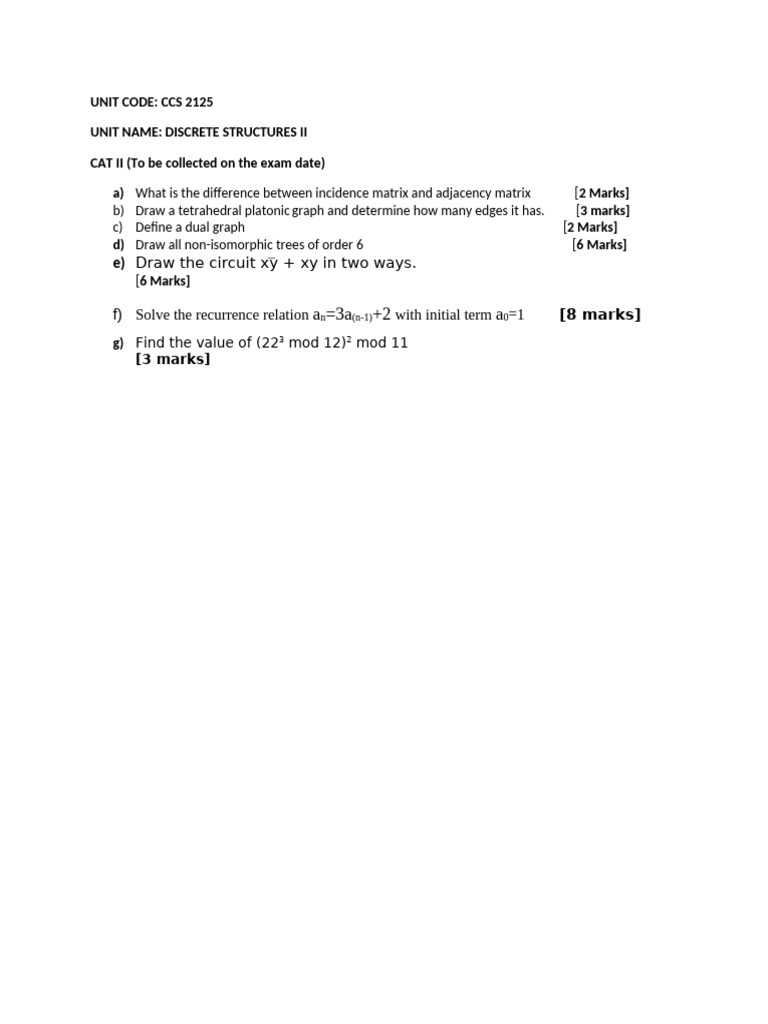 CCS 2125 D.structures CAT 2 | PDF