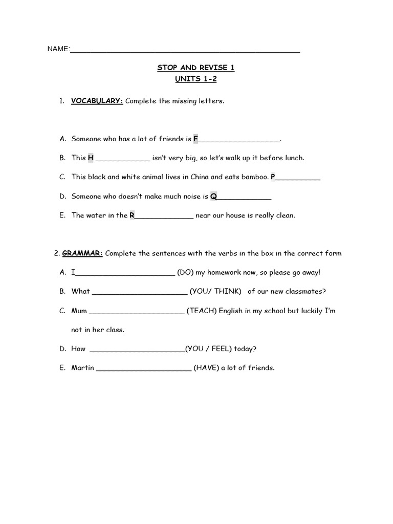 Stop and Revise (3rd Year) | PDF