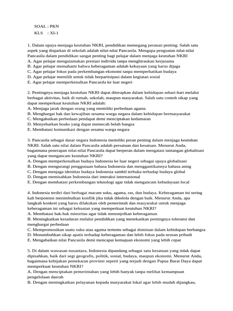 SOAL PKN XI | PDF