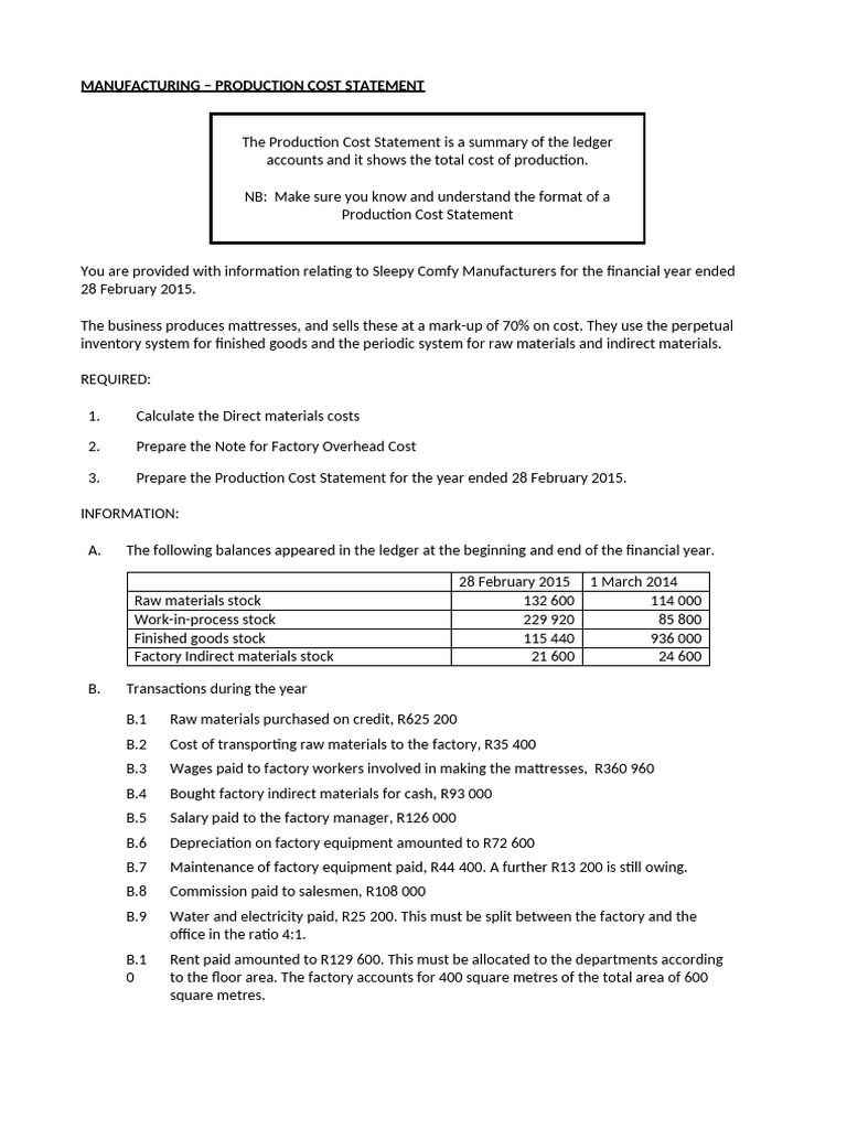 Manufacturing Production Cost Statement | PDF | Cost Of Goods Sold ...