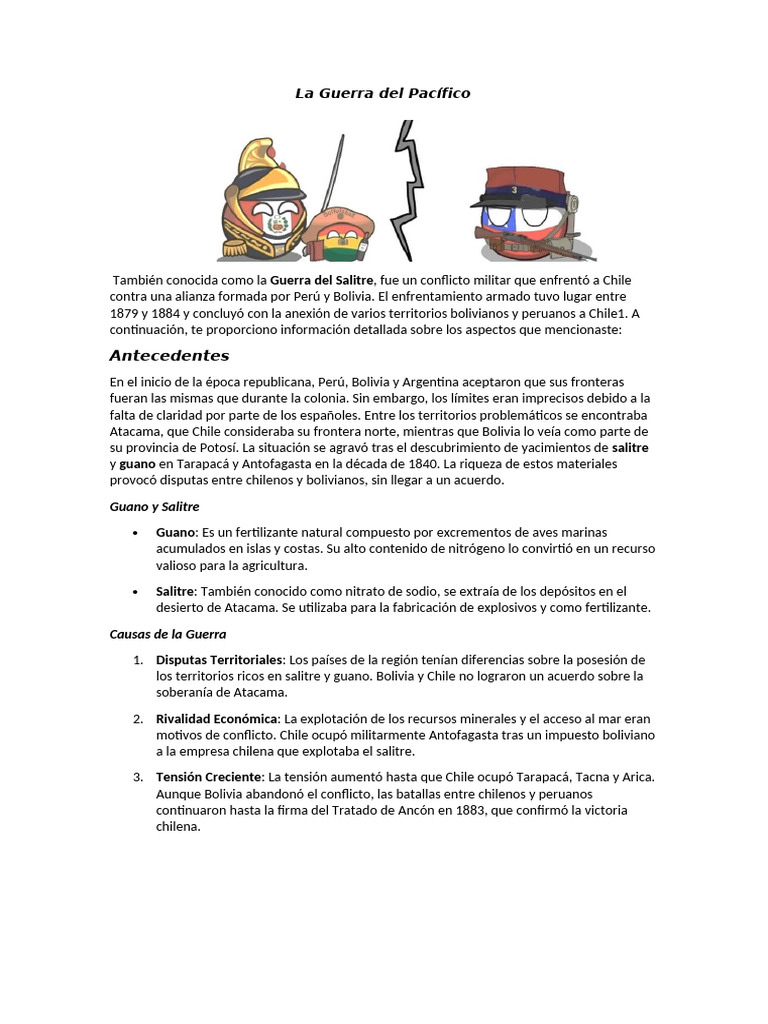La Guerra Del Pacífico - borrADOR | PDF | Bolivia | Chile