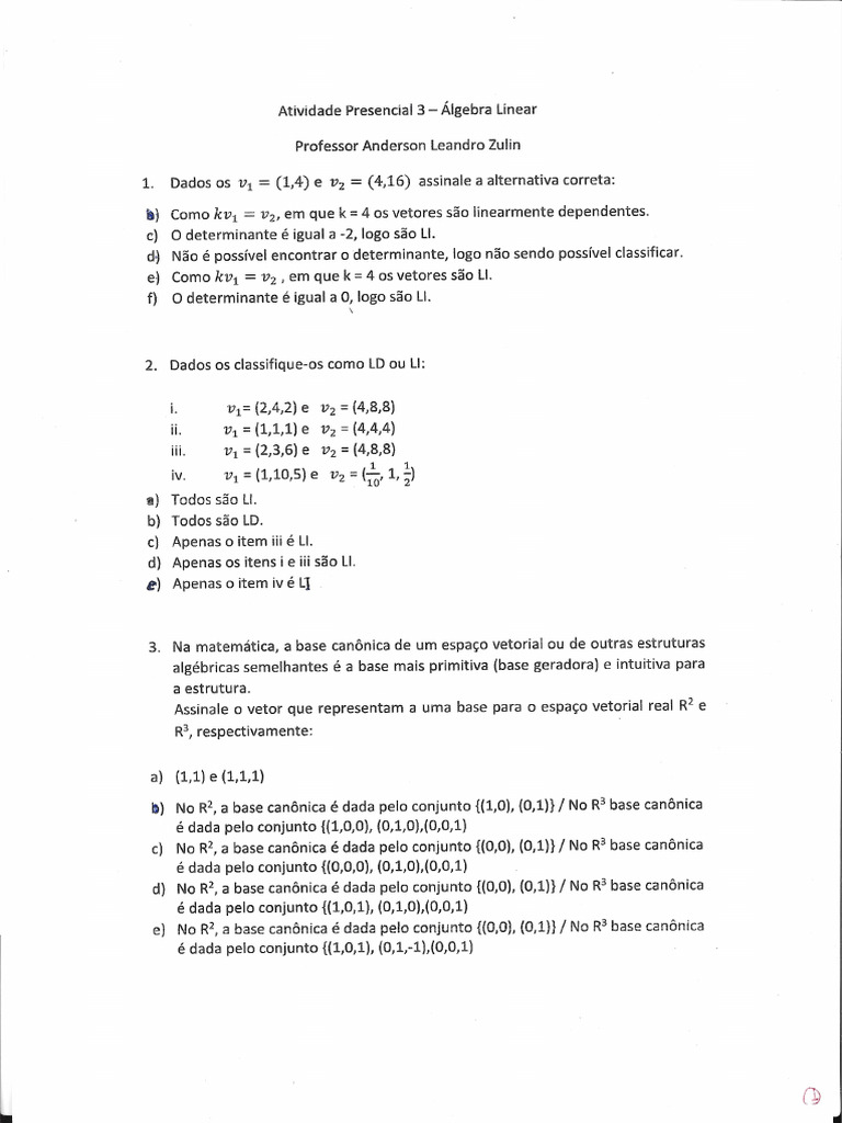 AP3 Álgebra Linear Atualizado | PDF