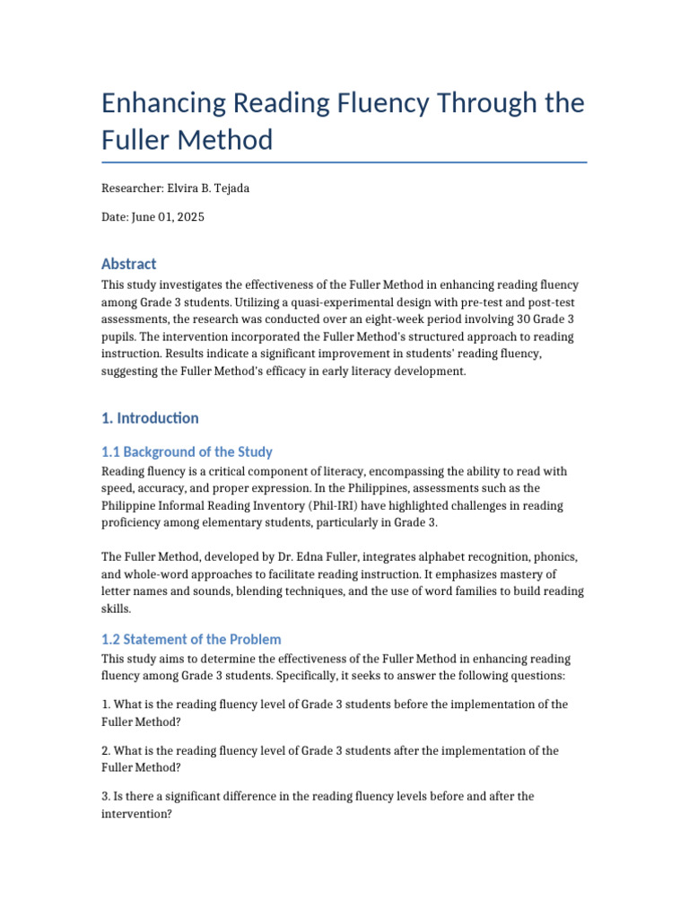 Enhancing Reading Fluency Fuller Method | PDF | Phonics | Reading (Process)