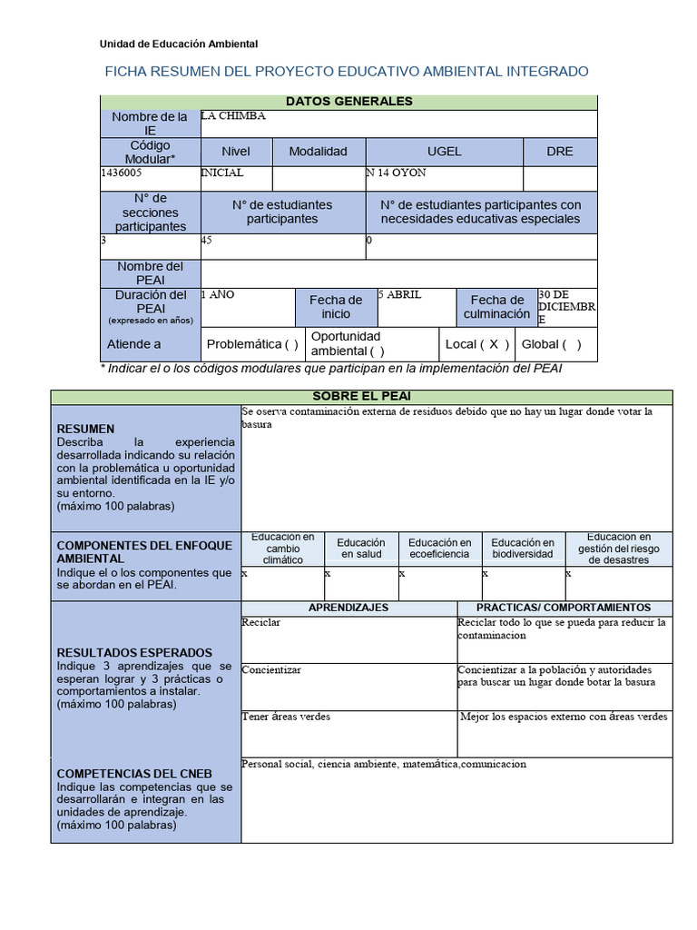 Ficha-Resumen PEIA | PDF | Residuos | Entorno natural