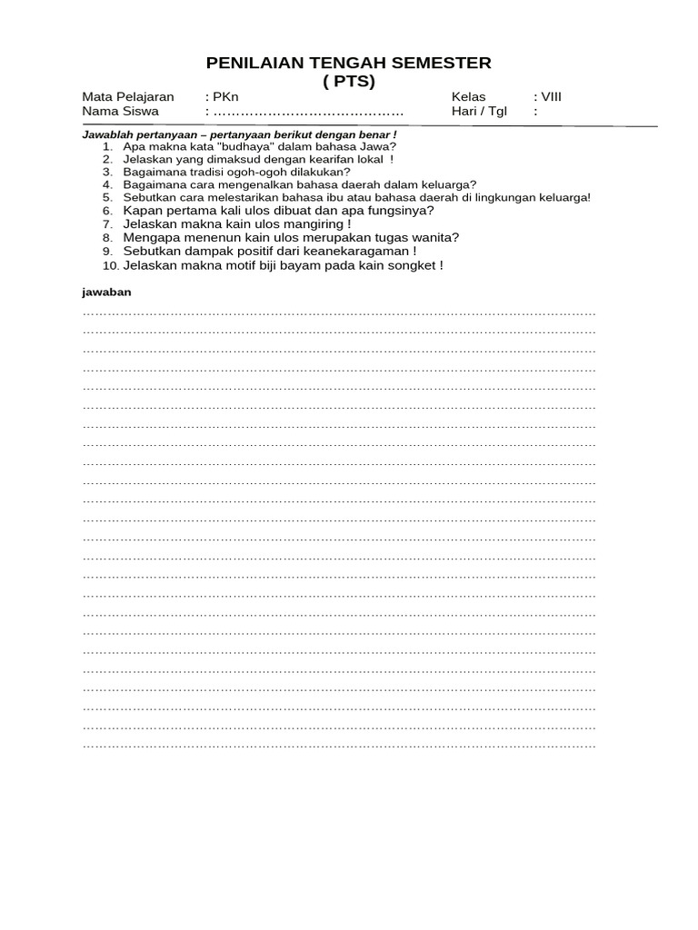 Soal Pts PKN Kelas 8 | PDF