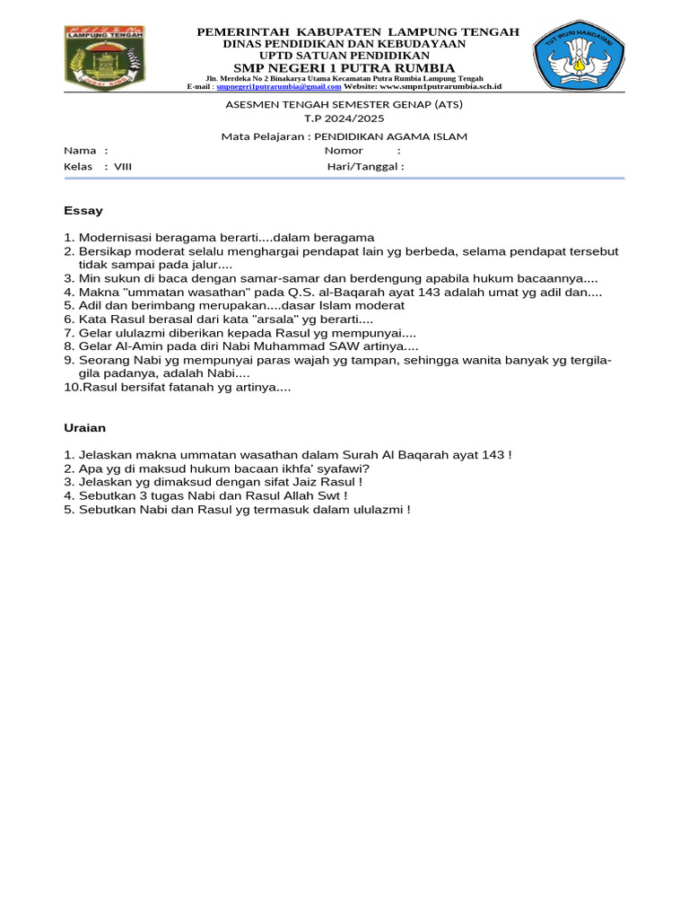 Soal Pai Kelas Viii | PDF