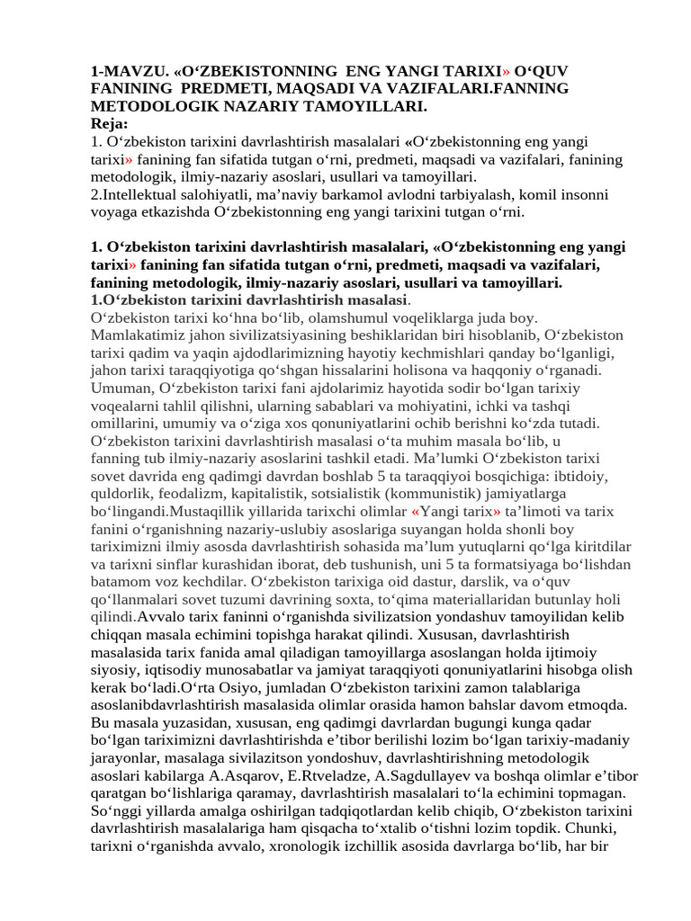 1-Mavzu Uzb Tarixi | PDF