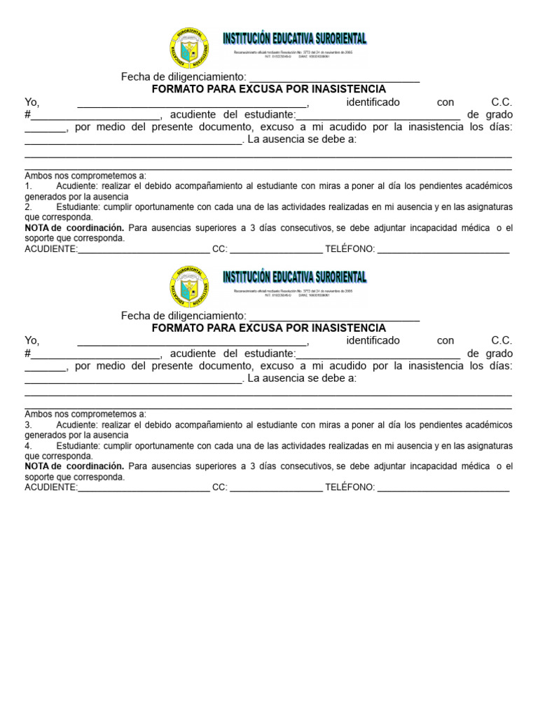 5 Formato Excusa | PDF