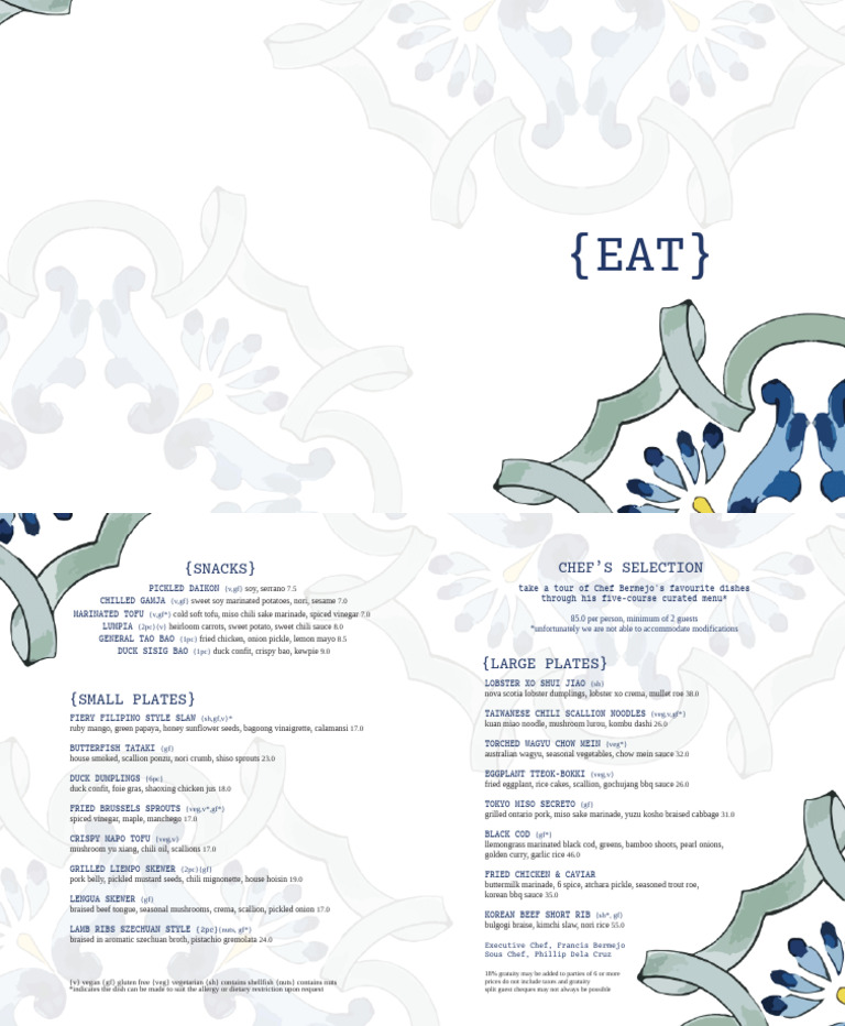 Curated Menu by Chef Bermejo | PDF | Foods | Cuisine