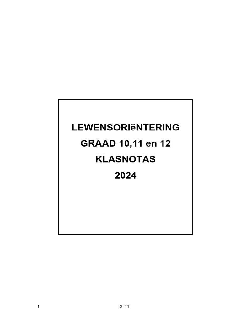 Lewensorientering Opsommings Graad 10 Tot 12 | PDF