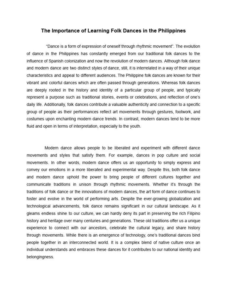 Essay in the Importance of Learning Folk Dances | PDF | Dances | Folk Music