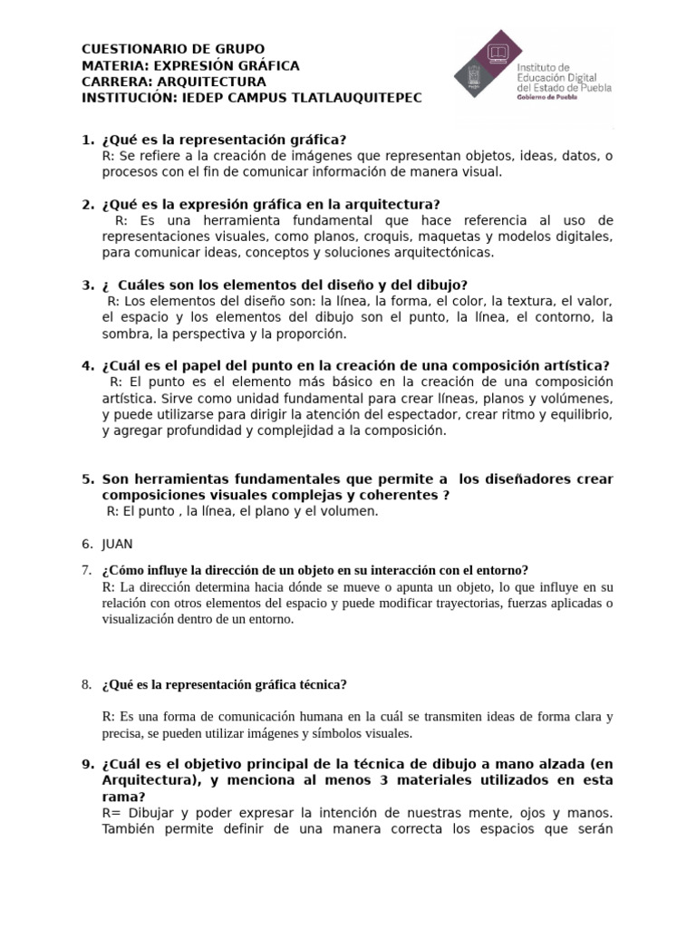 Cuestionario de Grupo | PDF | Dibujo | Diseño