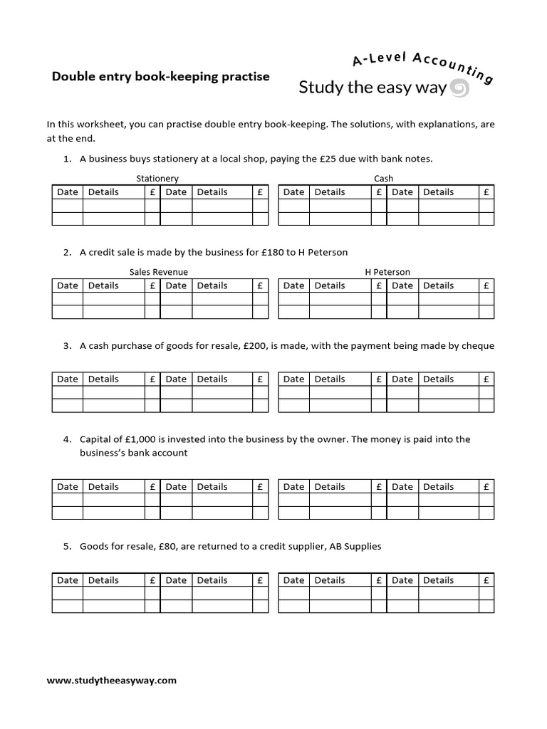 Double Entry Worksheet 1 | PDF | Debits And Credits | Banks
