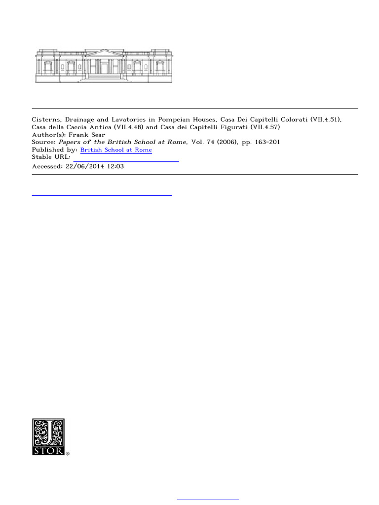 [Papers of the British School at Rome Vol. 74] Frank Sear - Cisterns ...