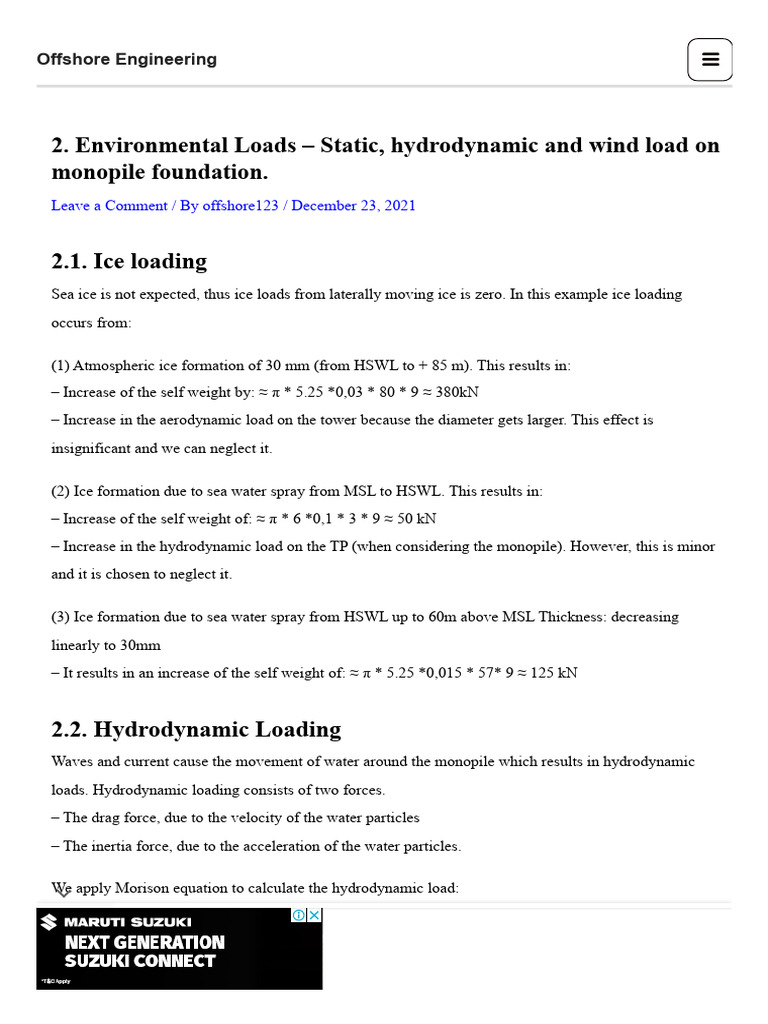 Monopile Design, Environmental Loads, Hydrodynamic, Aerodynamic Loading ...
