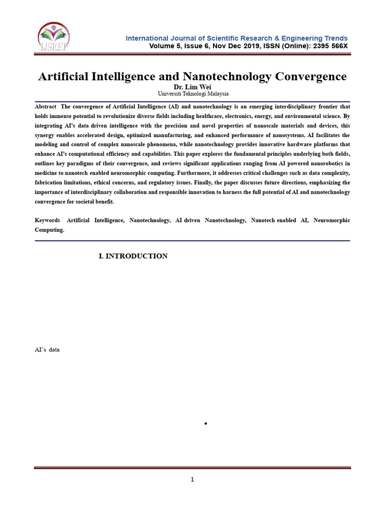 Artificial Intelligence and Nanotechnology Convergence | PDF | Nanotechnology | Artificial ...