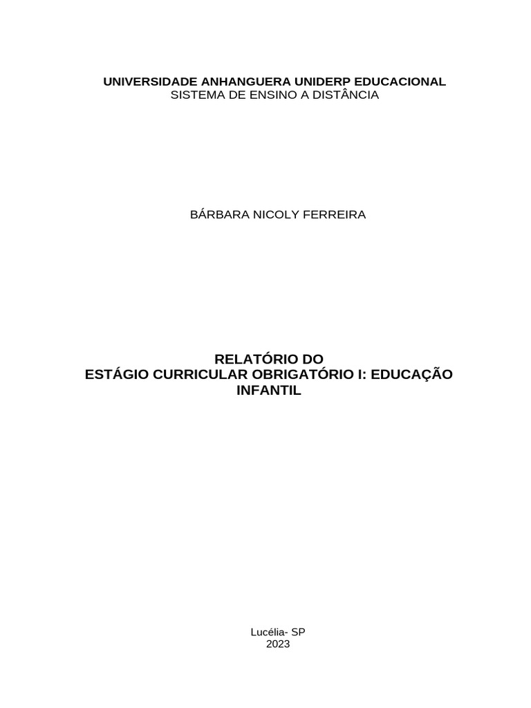 Bárbara - Relatório de Estágio Educação Infantil 2023 | PDF | Pedagogia ...