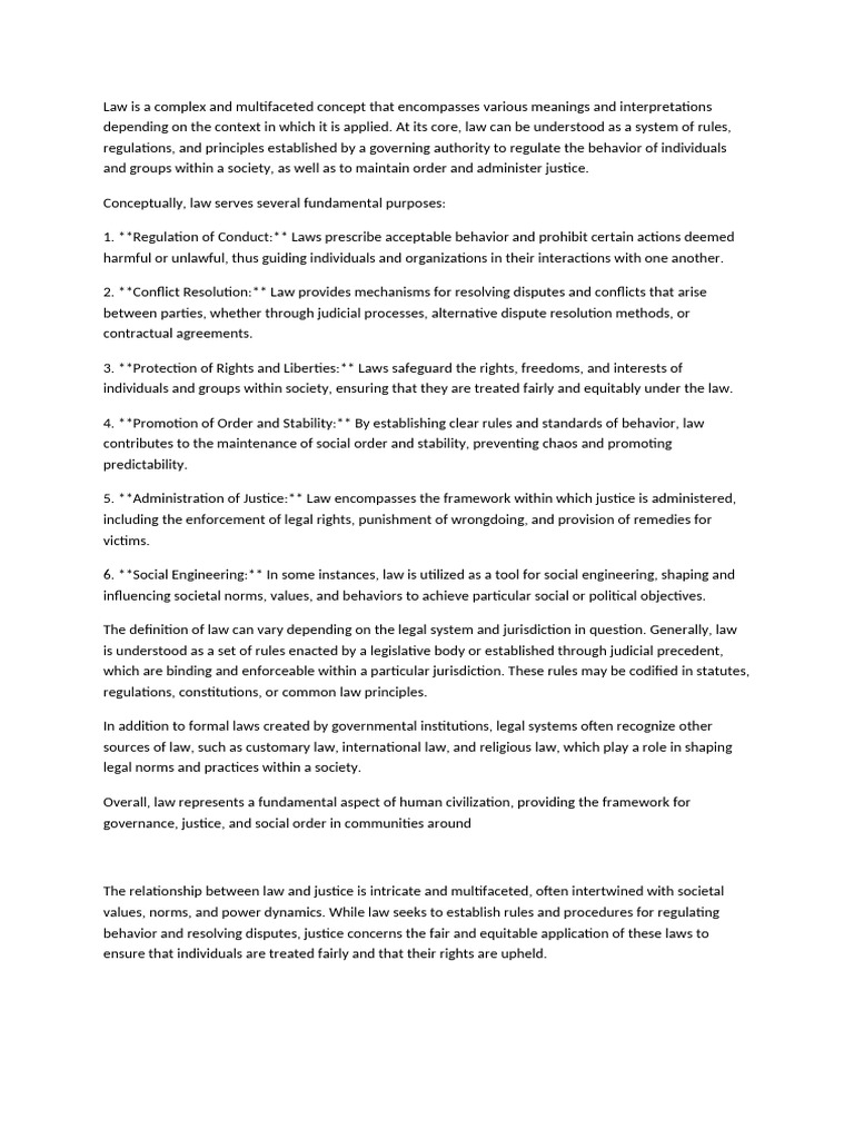 Law Is A Complex and Multifaceted Concept That Encompasses Various ...