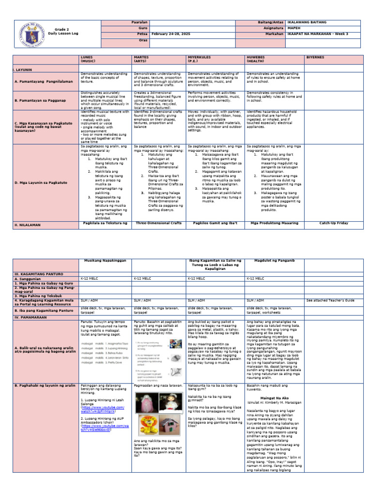 q4 Week3 Dll Mapeh 2 | PDF