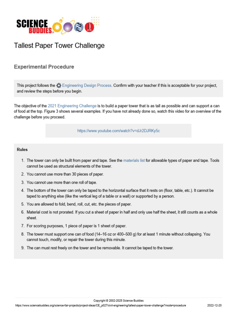 Tallest Paper Tower Challenge | PDF | Tower