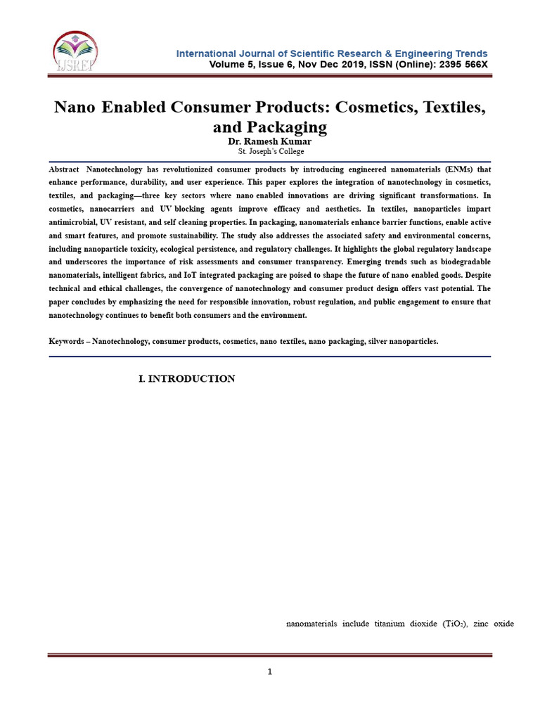 Nano-Enabled Consumer Products: Cosmetics, Textiles, and Packaging ...