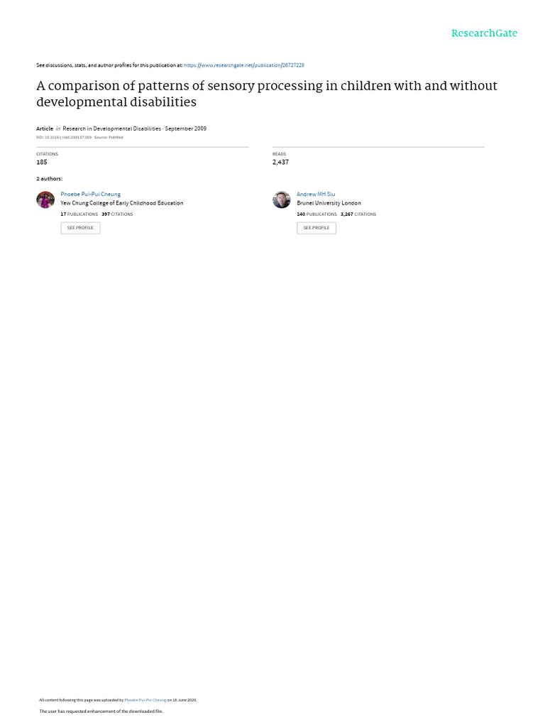 A Comparison of Patterns of Sensory Processing in Children With and ...