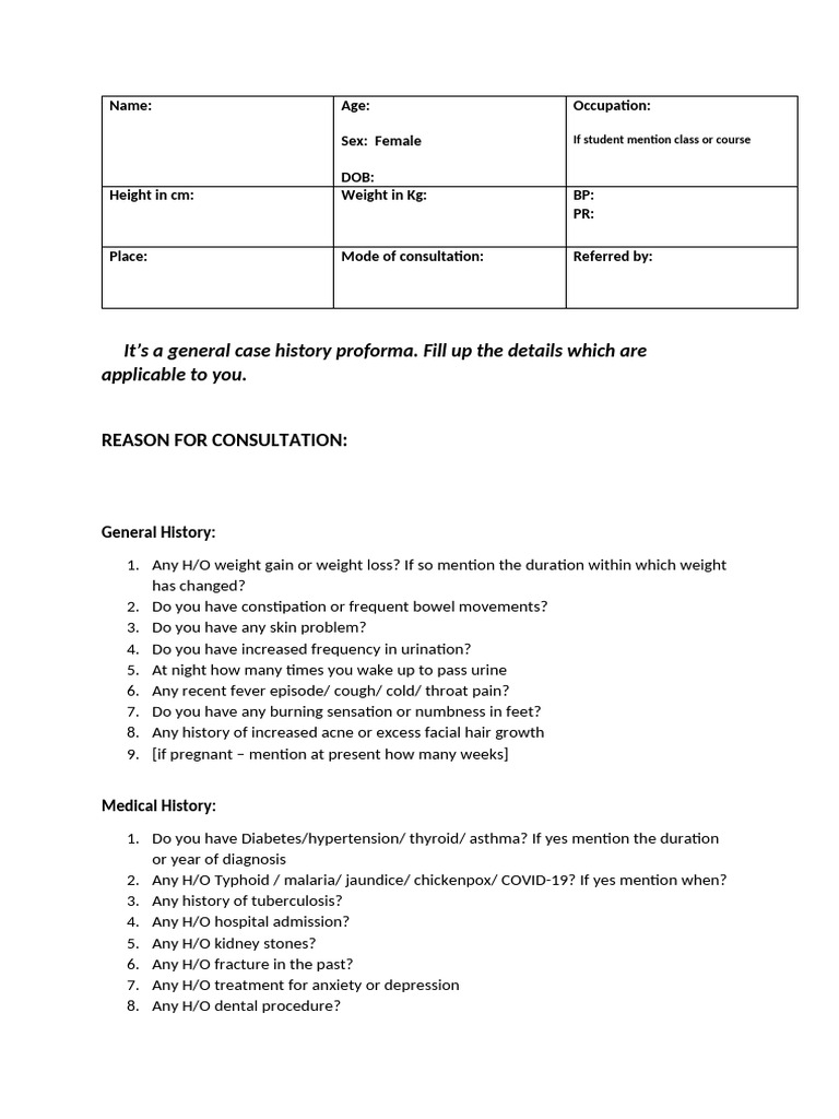 Female-Initial Case Sheet | PDF | Miscarriage | Medical Specialties
