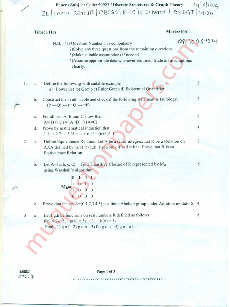Be Computer Engineering Semester 3 2024 December Discrete Structures and Graph Theoryrev 2019 C ...