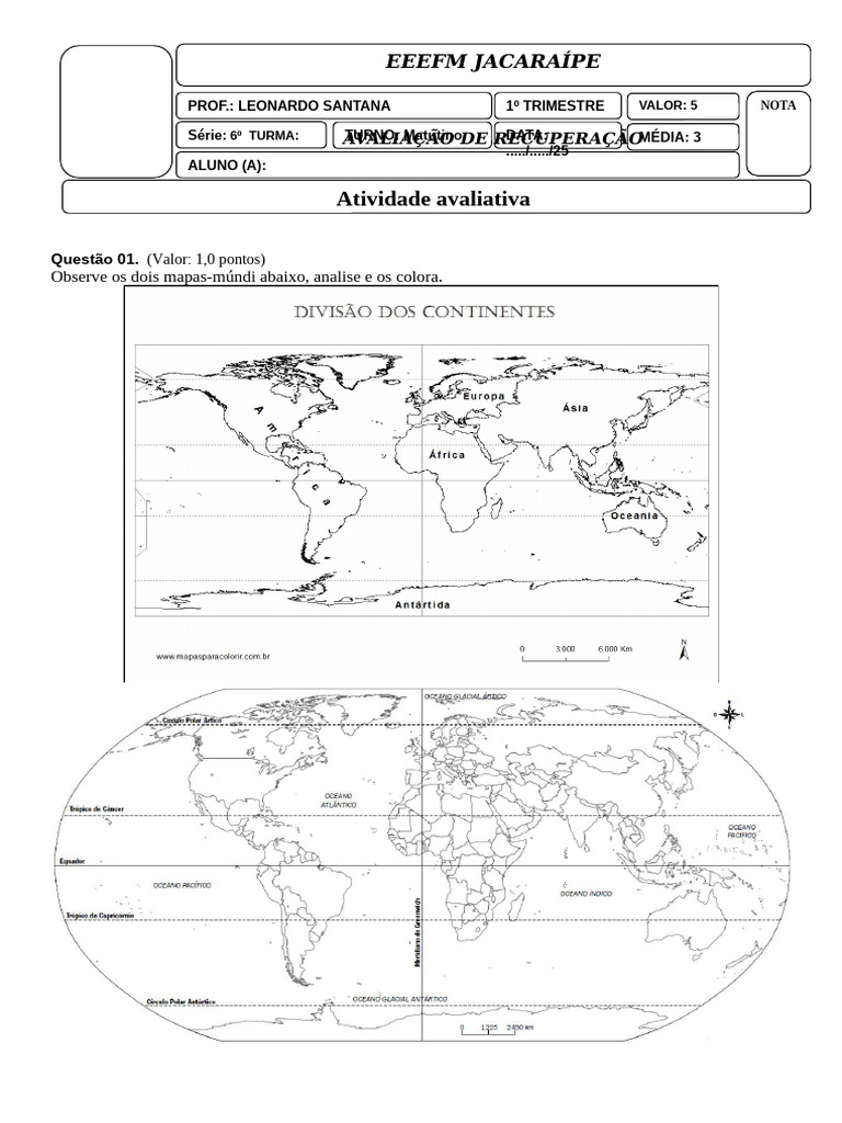Atividade, Mapas 6º Ano | PDF